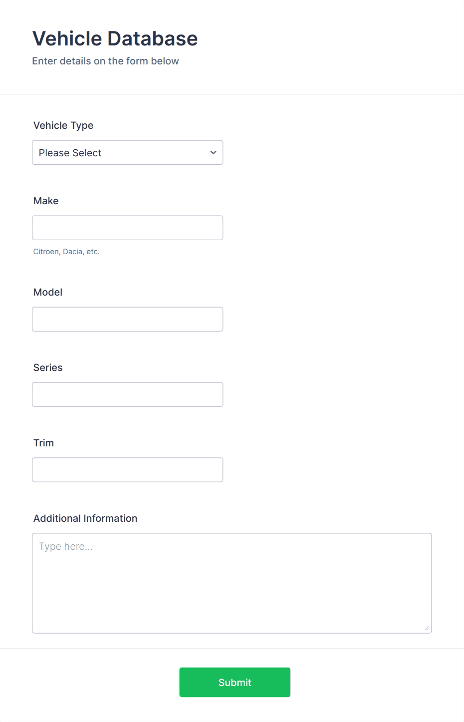 Vehicle Database Form Template | Jotform