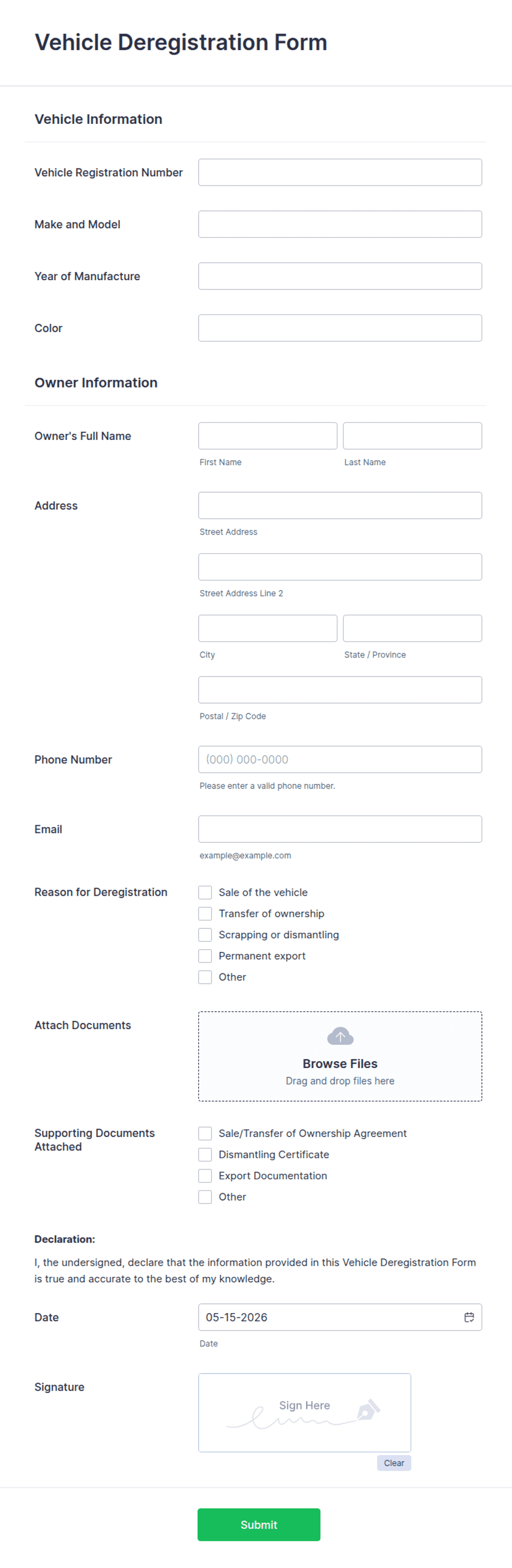 Vehicle Deregistration Form Template | Jotform