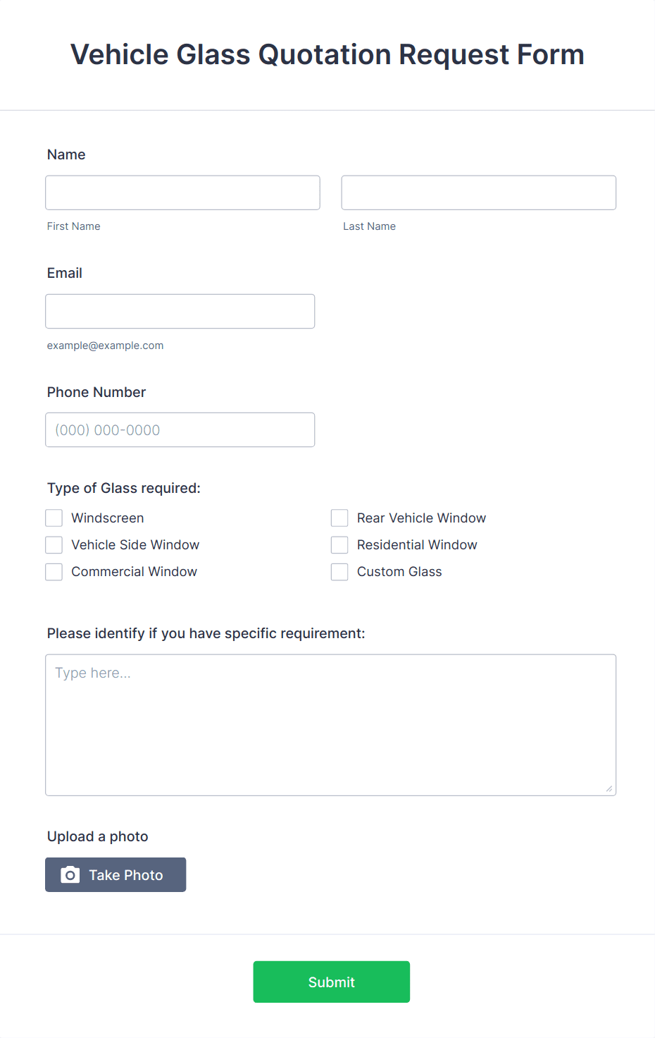 Vehicle Glass Quotation Request Form Template | Jotform