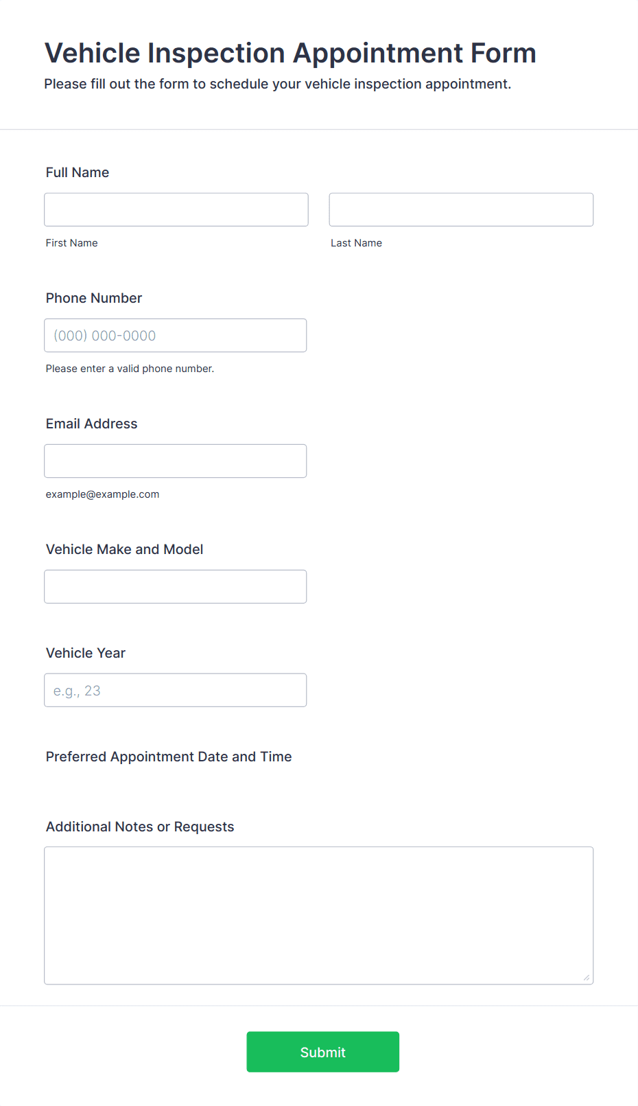 Vehicle Inspection Appointment Form Template | Jotform