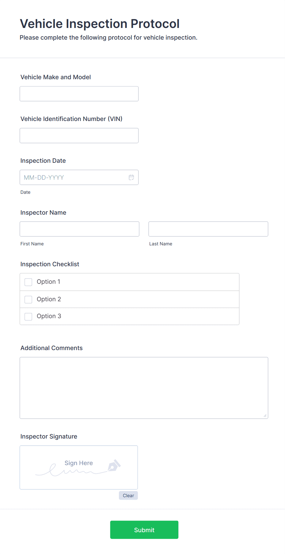 Vehicle Inspection Protocol Form Template | Jotform