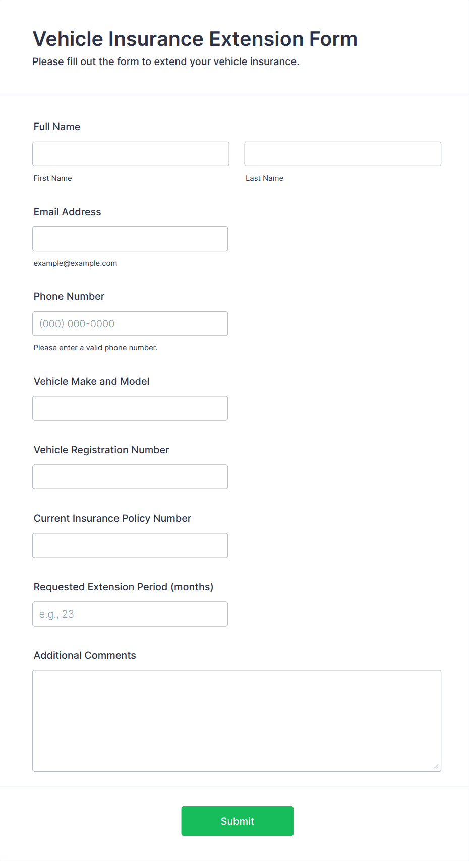 Vehicle Insurance Extension Form Template | Jotform