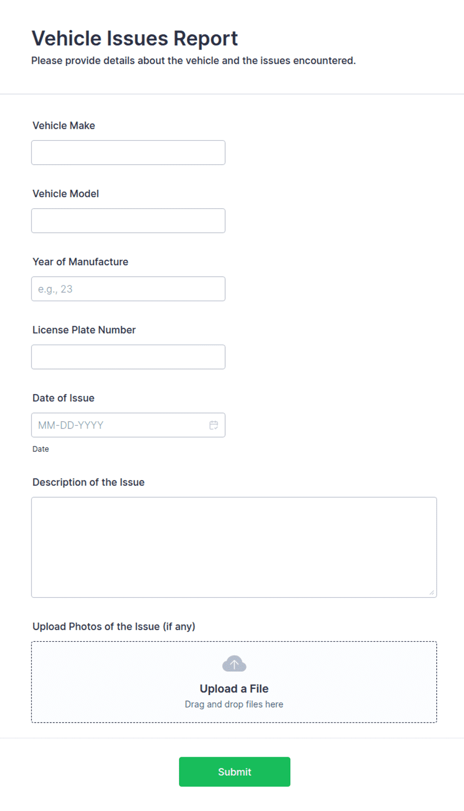 Vehicle Issues Report Form Template | Jotform