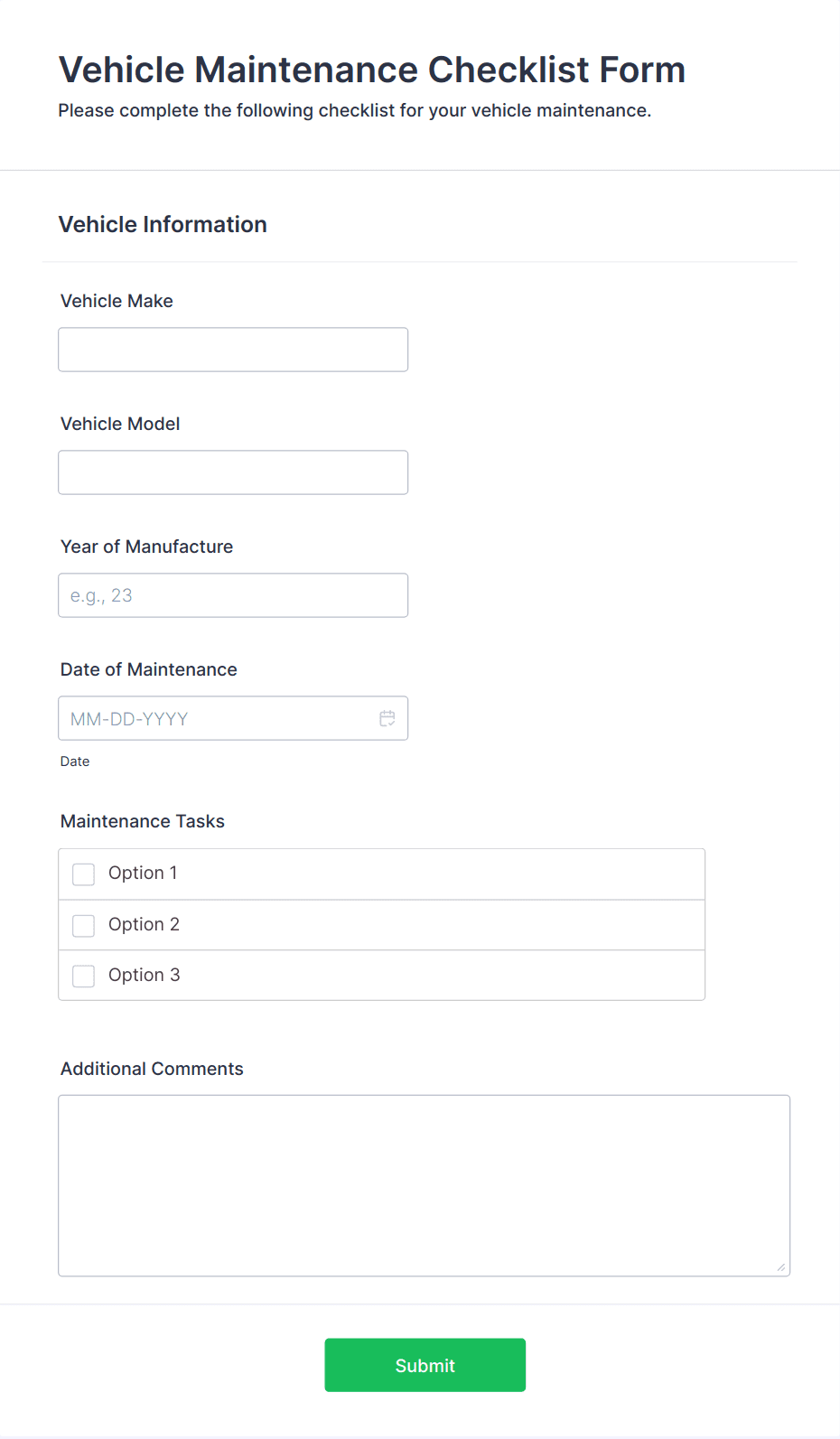Vehicle Maintenance Checklist Form Template | Jotform