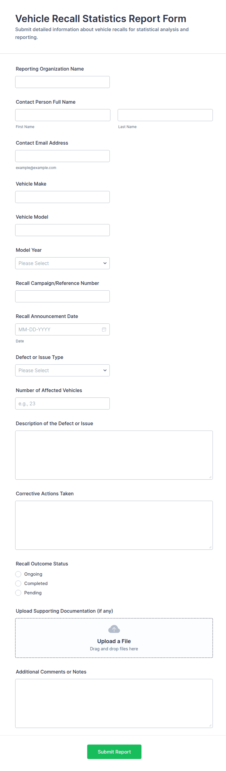 Vehicle Recall Statistics Report Form Template | Jotform