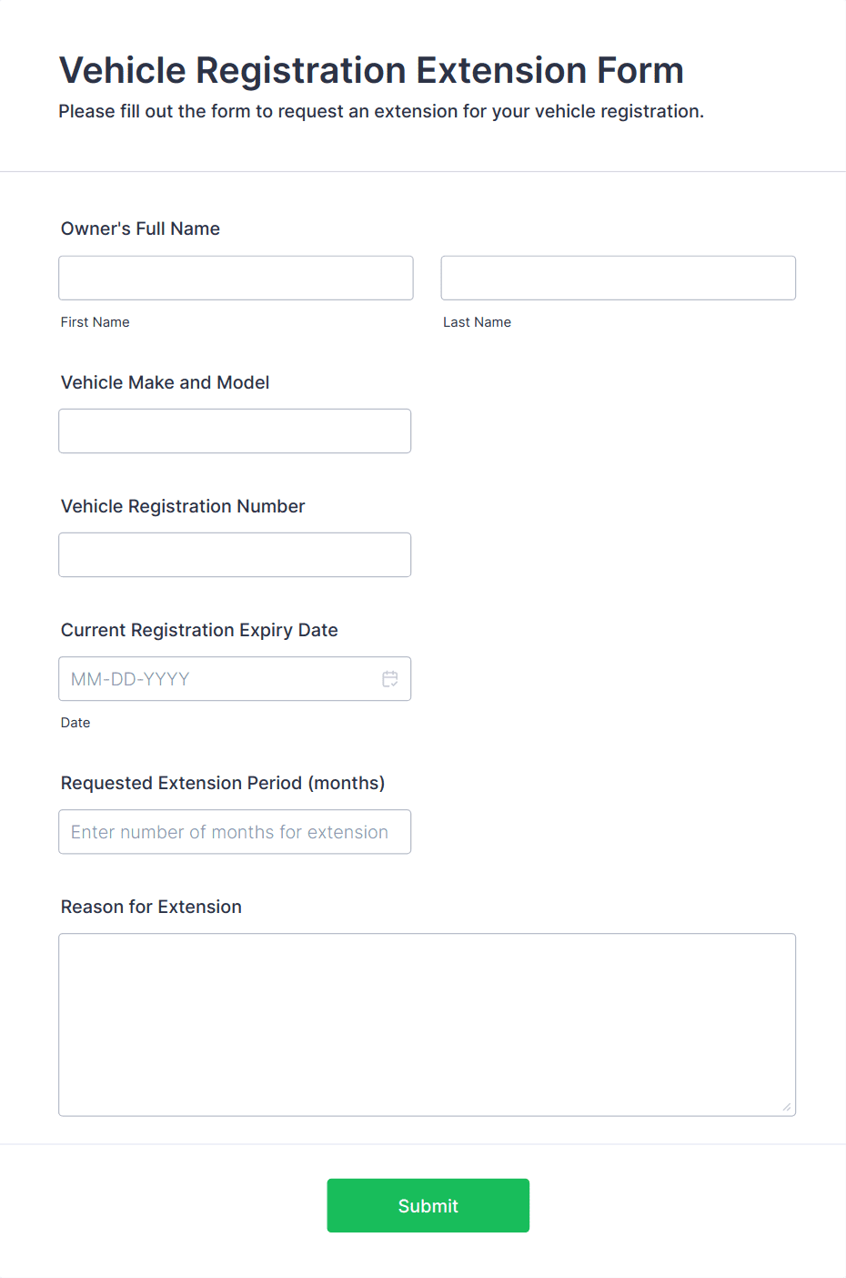 Vehicle Registration Extension Form Template | Jotform