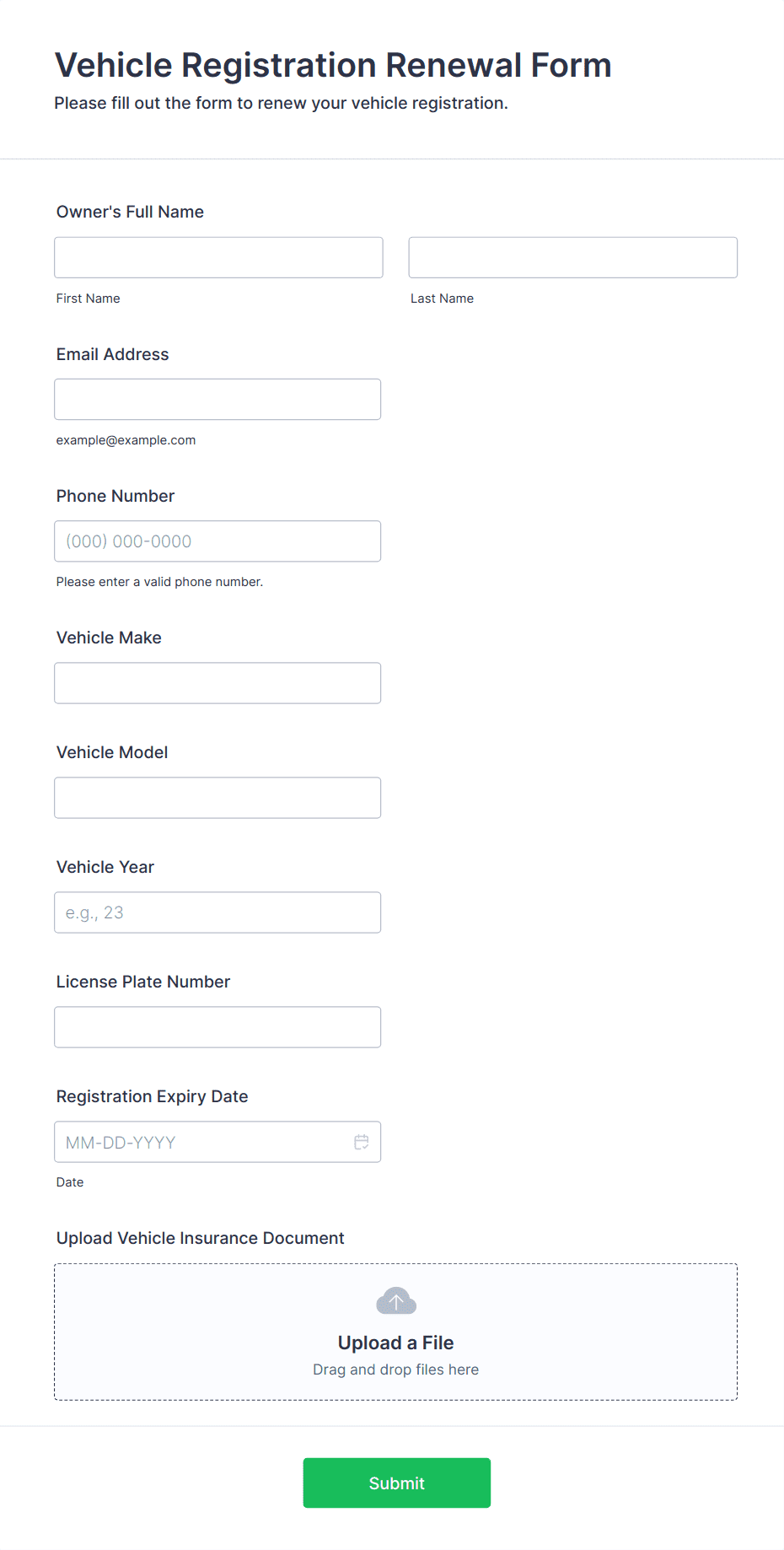 Vehicle Registration Renewal Form Template | Jotform