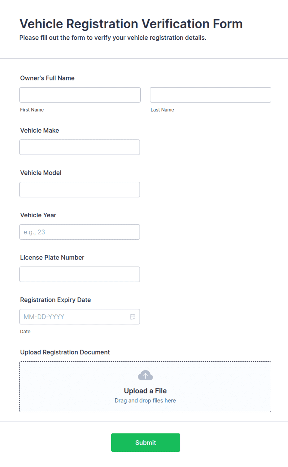 Vehicle Registration Verification Form Template | Jotform