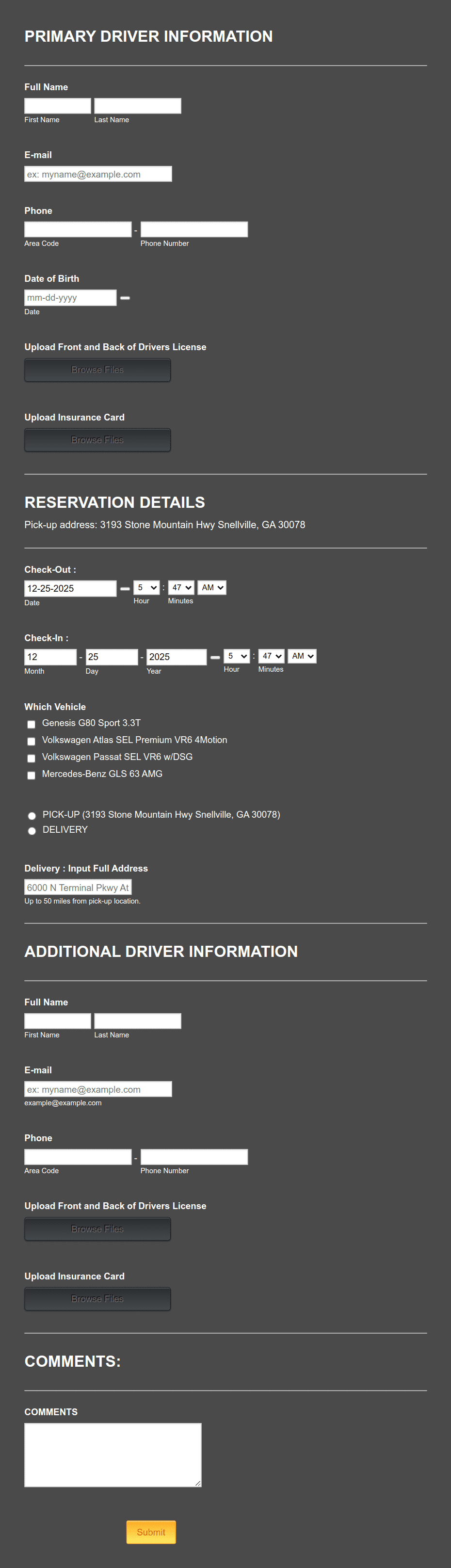 Vehicle Rental Request Form Template | Jotform