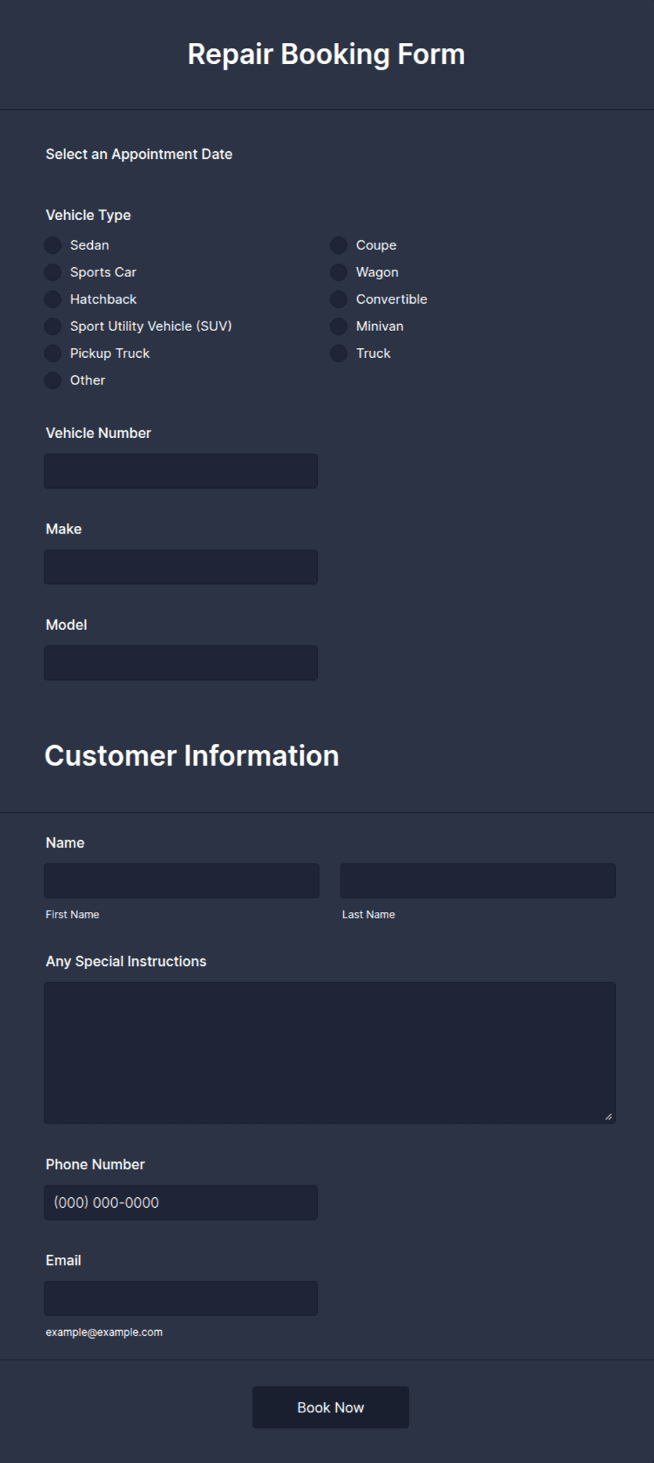 Vehicle Repair Booking Form Template | Jotform