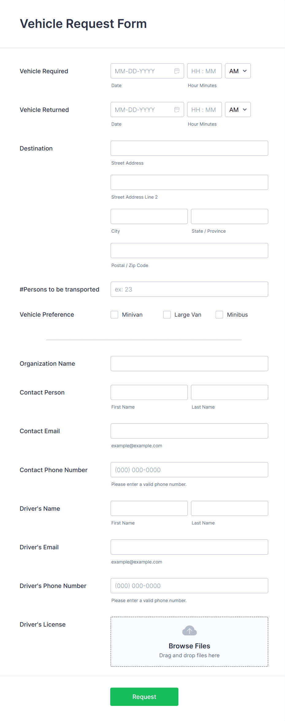 Vehicle Request Form Template | Jotform