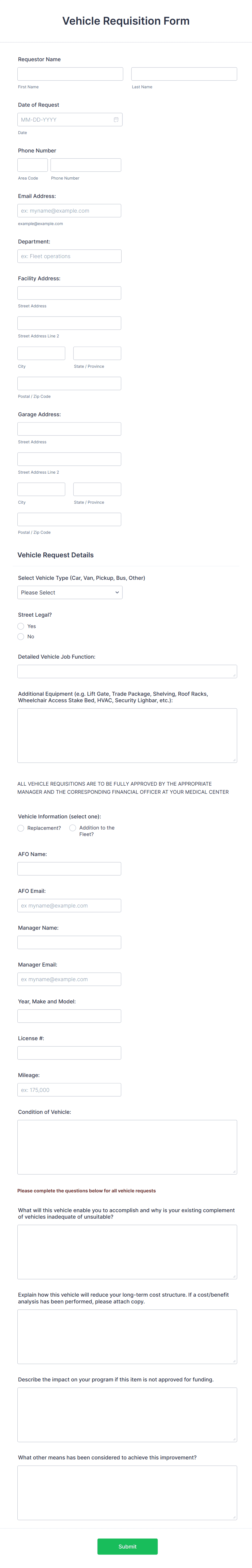 Vehicle Requisition Form Template | Jotform