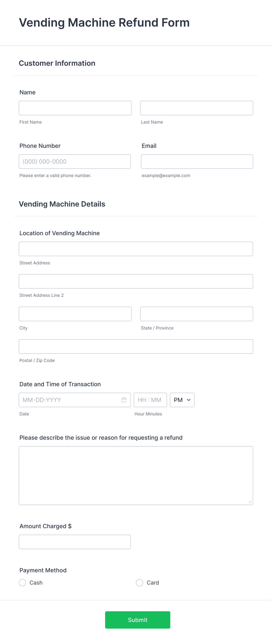 Vending Machine Refund Form Template | Jotform