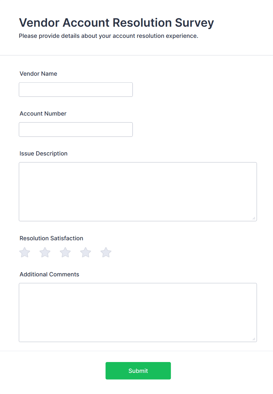 Vendor Account Resolution Survey Form Template | Jotform