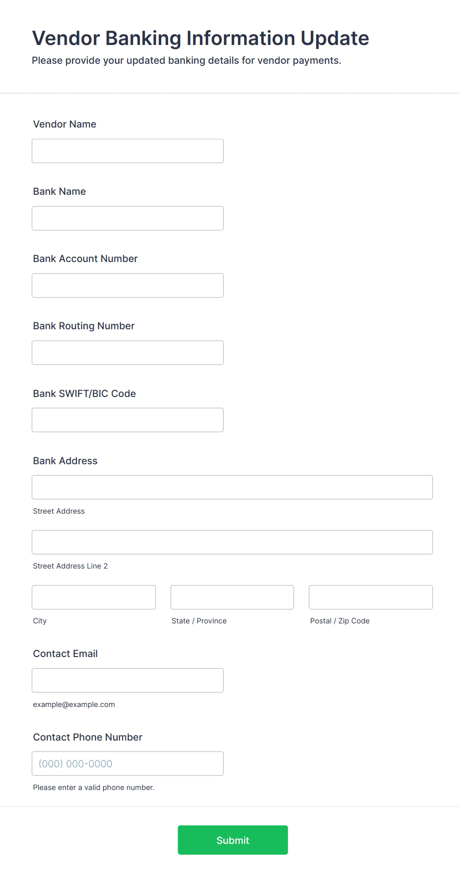 Vendor Banking Information Update Form Template | Jotform