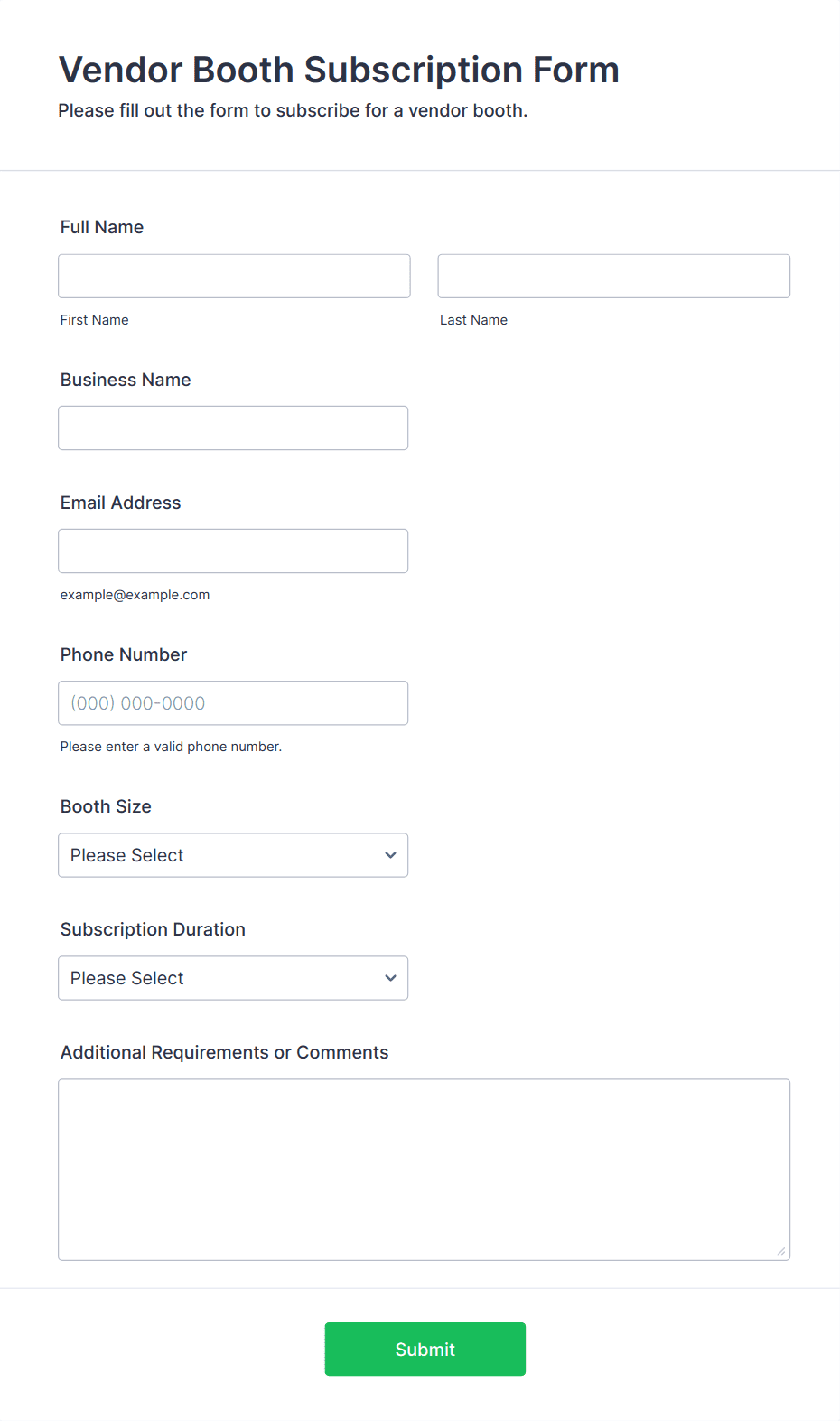 Vendor Booth Subscription Form Template | Jotform