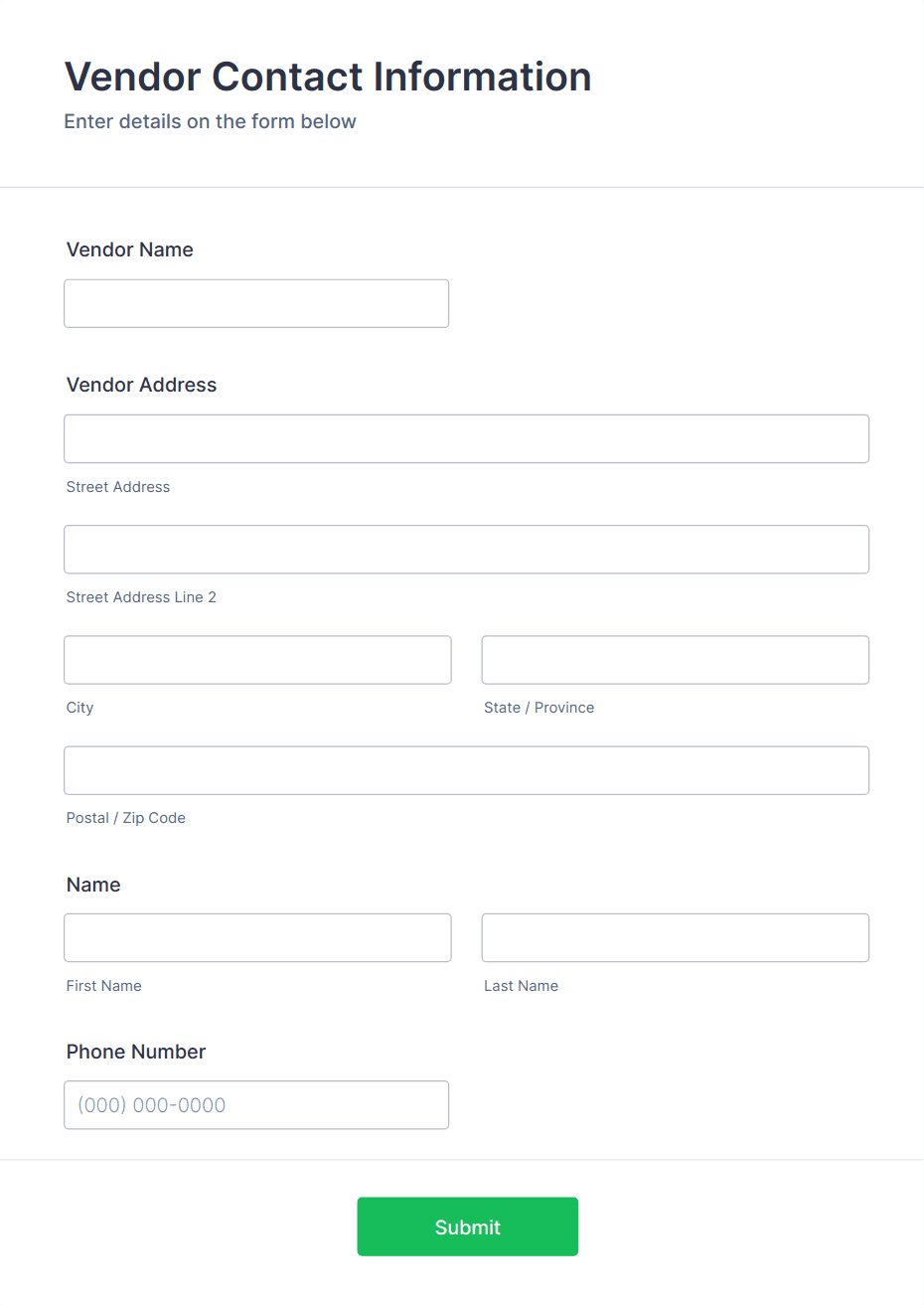 Simple Vendor Contact Form Template | Jotform