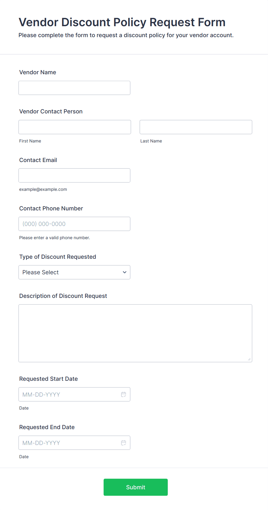 Vendor Discount Policy Request Form Template | Jotform