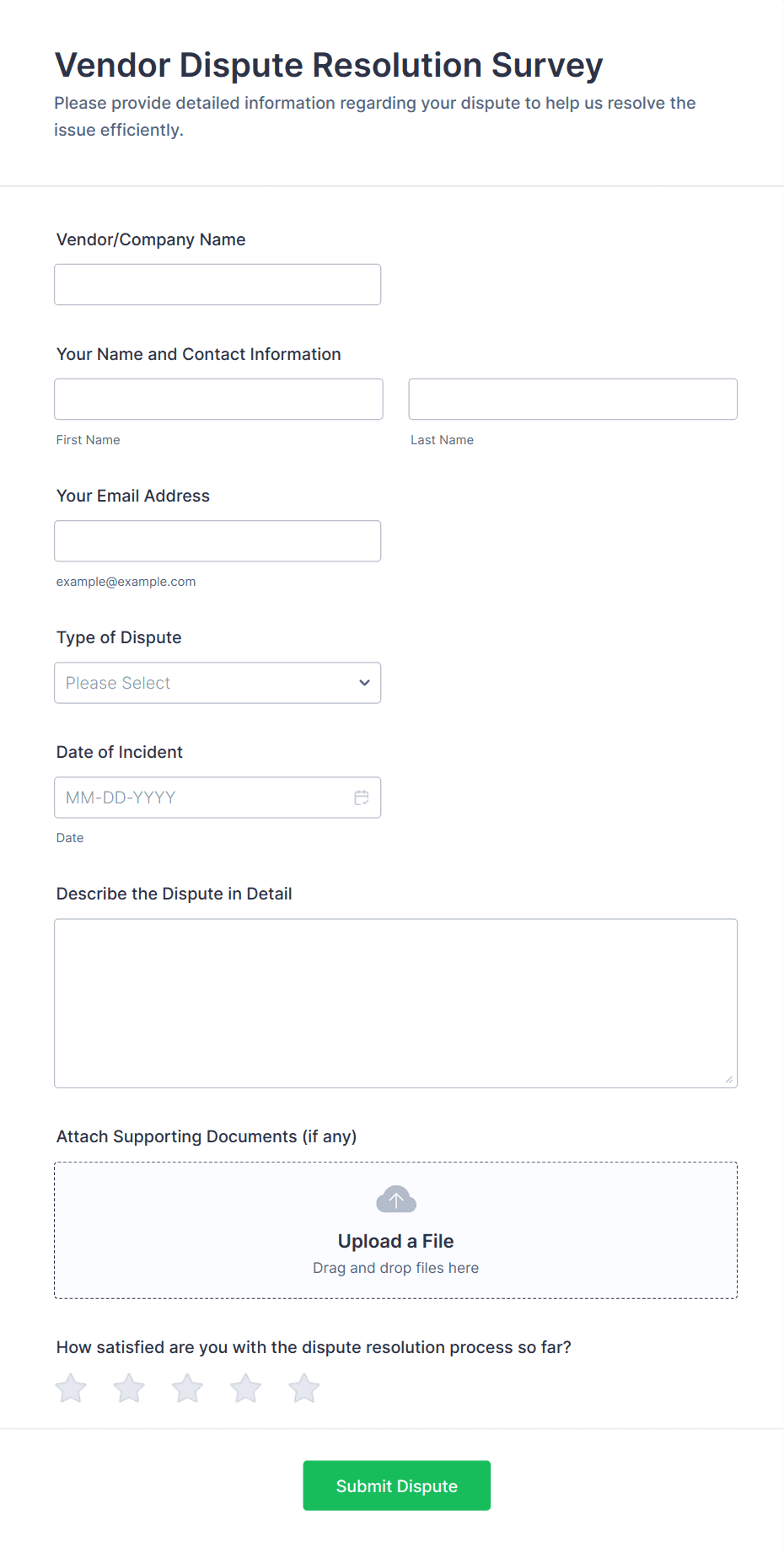 Vendor Dispute Resolution Survey Form Template | Jotform
