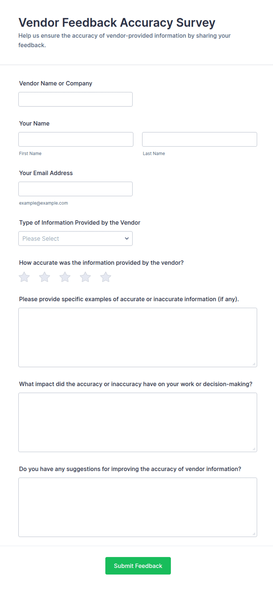 Vendor Feedback Accuracy Survey Form Template | Jotform