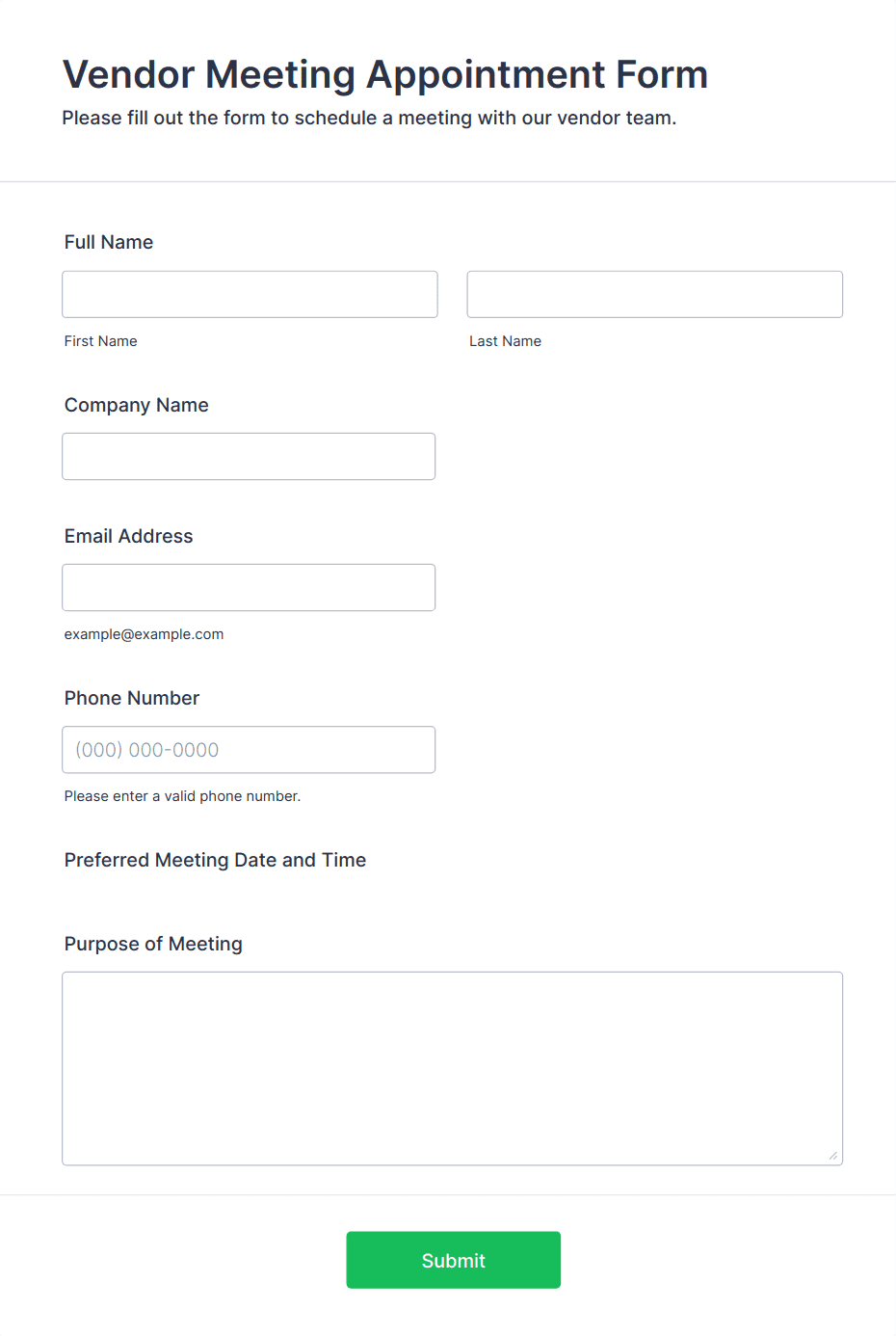 Vendor Meeting Appointment Form Template | Jotform