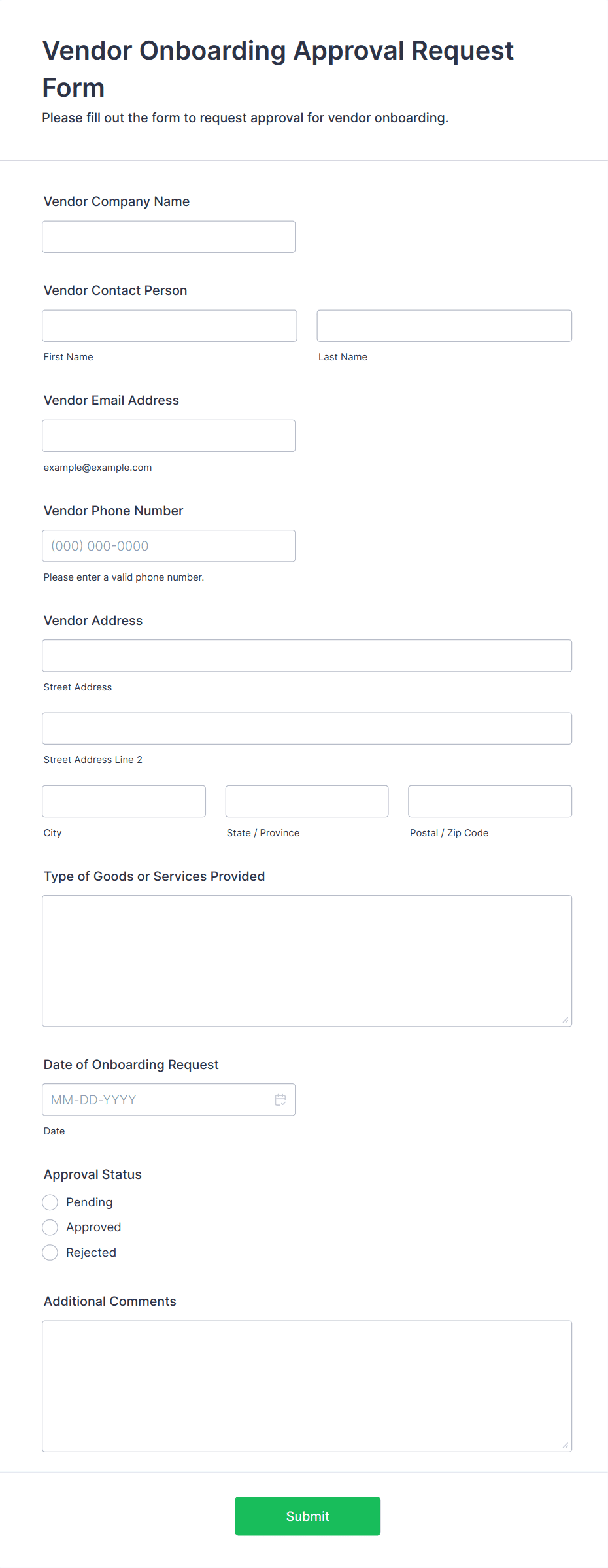 Vendor Onboarding Approval Request Form Template | Jotform