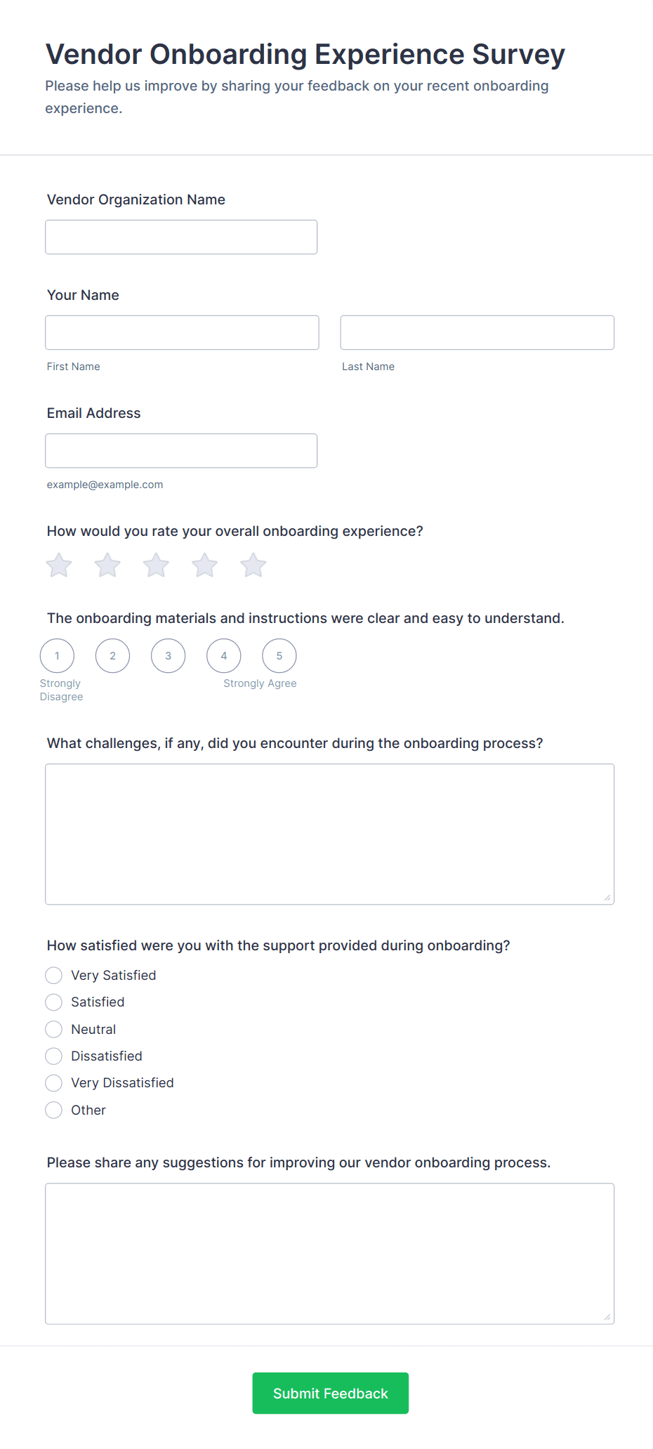 Vendor Onboarding Experience Survey Form Template | Jotform