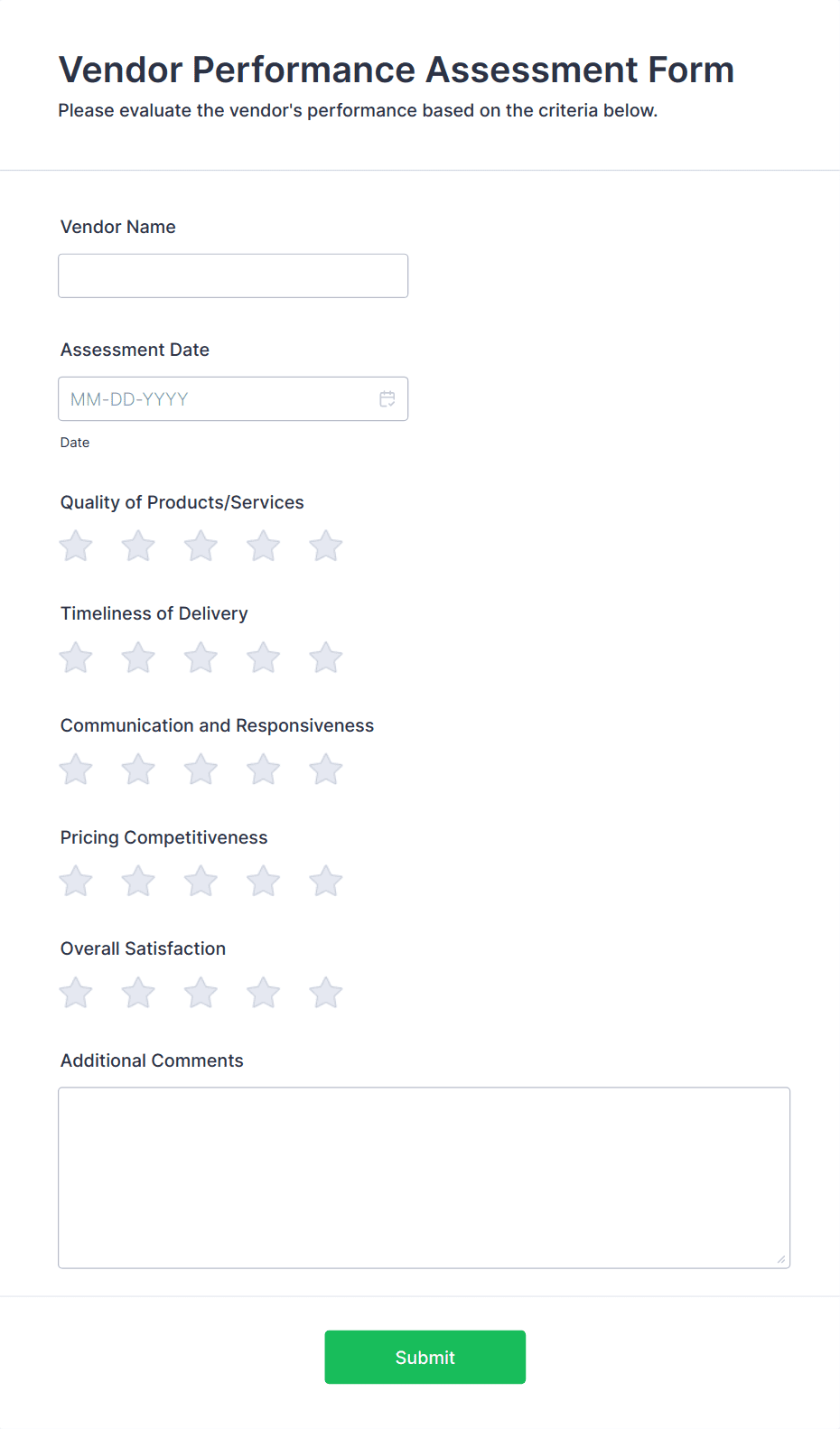 Vendor Performance Assessment Form Template | Jotform