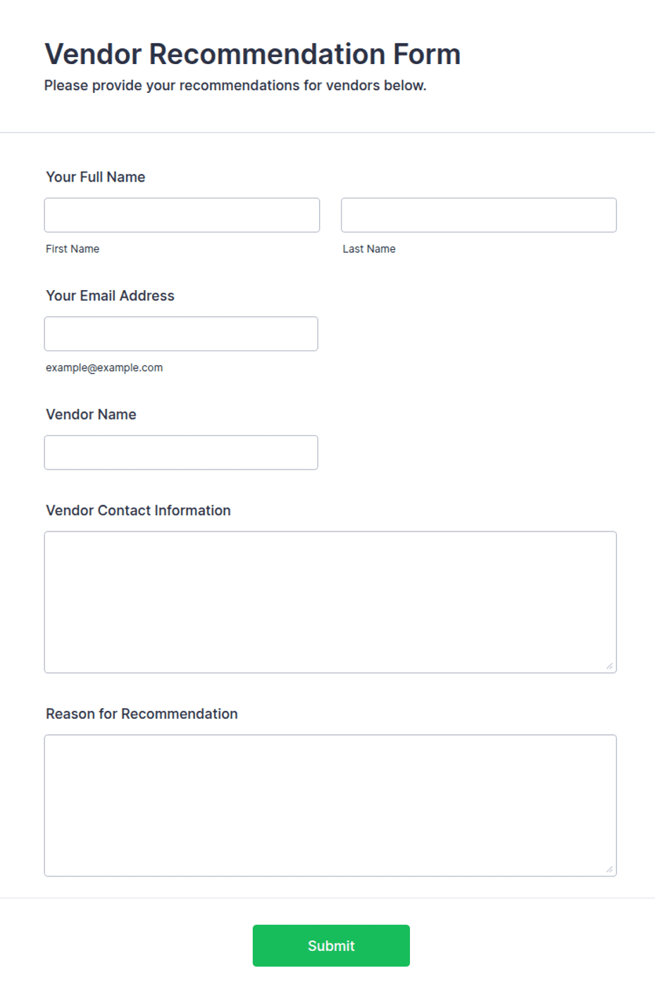 Vendor Recommendation Form Template | Jotform