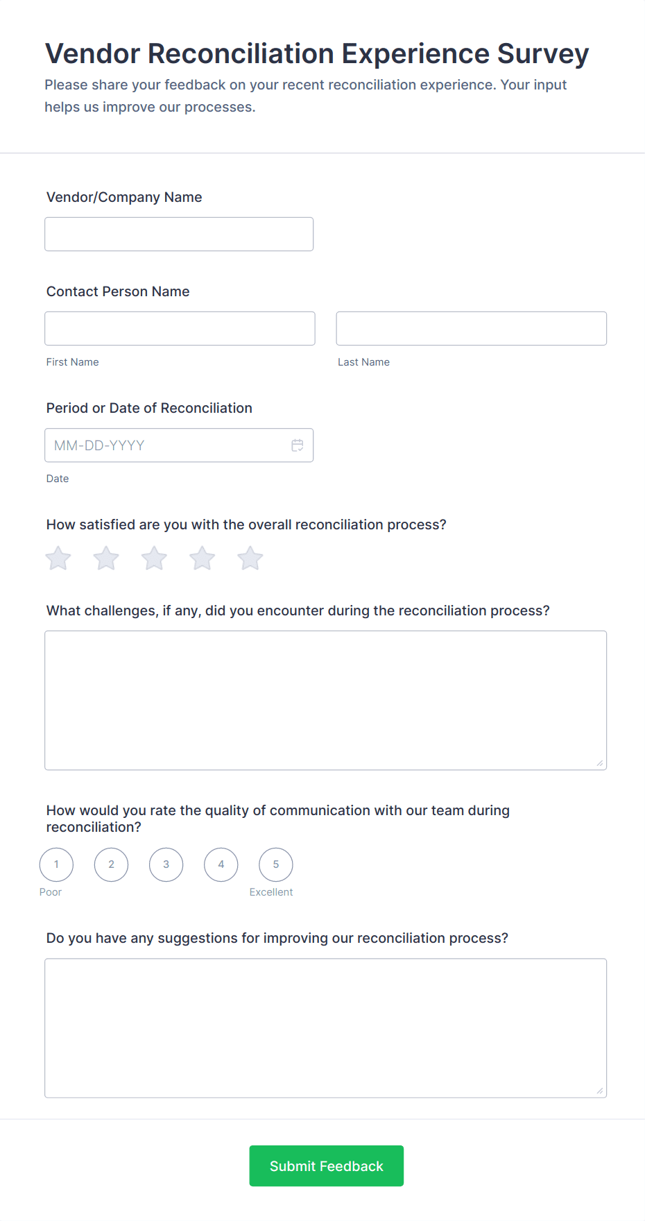 Vendor Reconciliation Experience Survey Form Template | Jotform