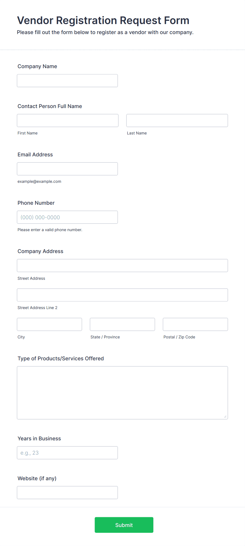 Vendor Registration Request Form Template | Jotform