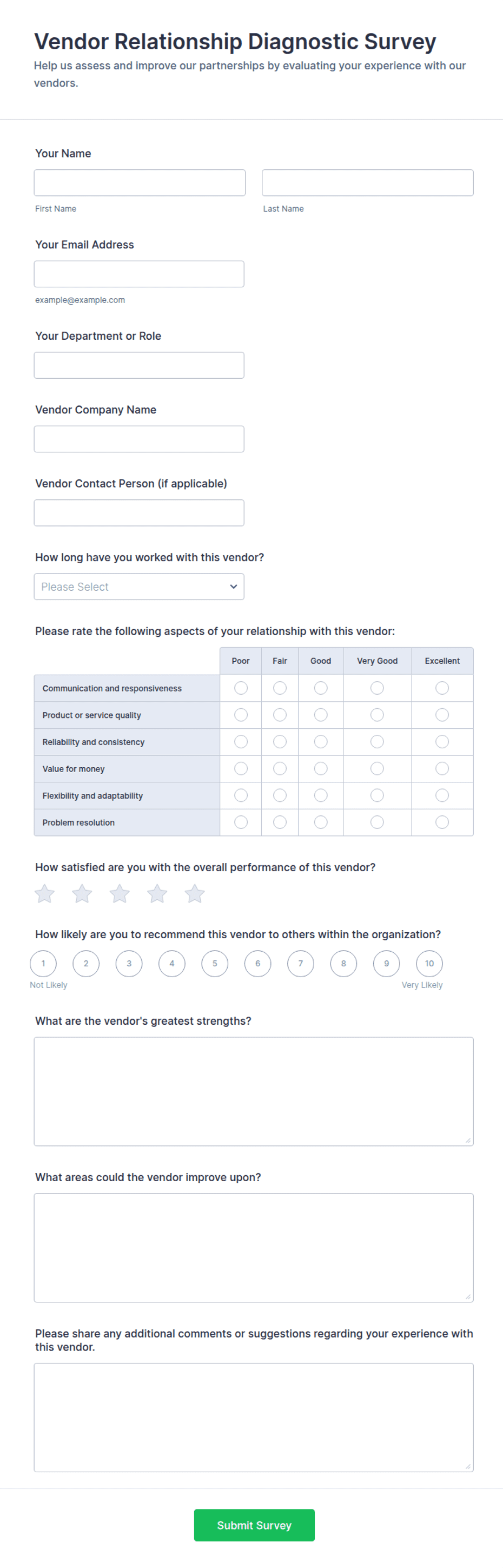 Vendor Relationship Diagnostic Survey Form Template | Jotform