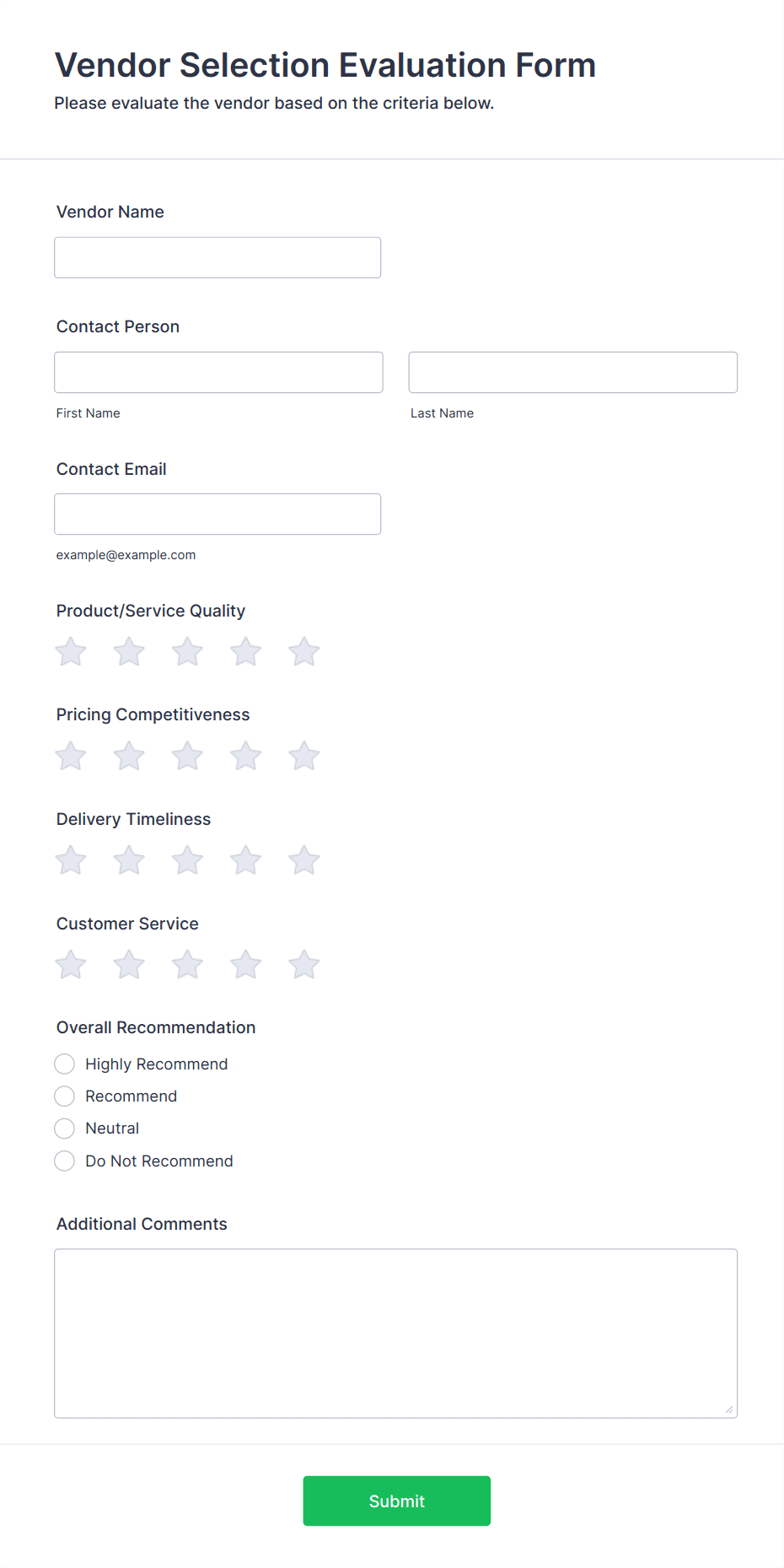 Vendor Selection Evaluation Form Template | Jotform