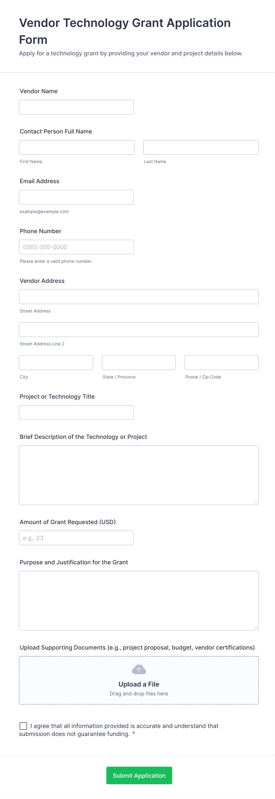 Vendor Technology Grant Application Form Template | Jotform