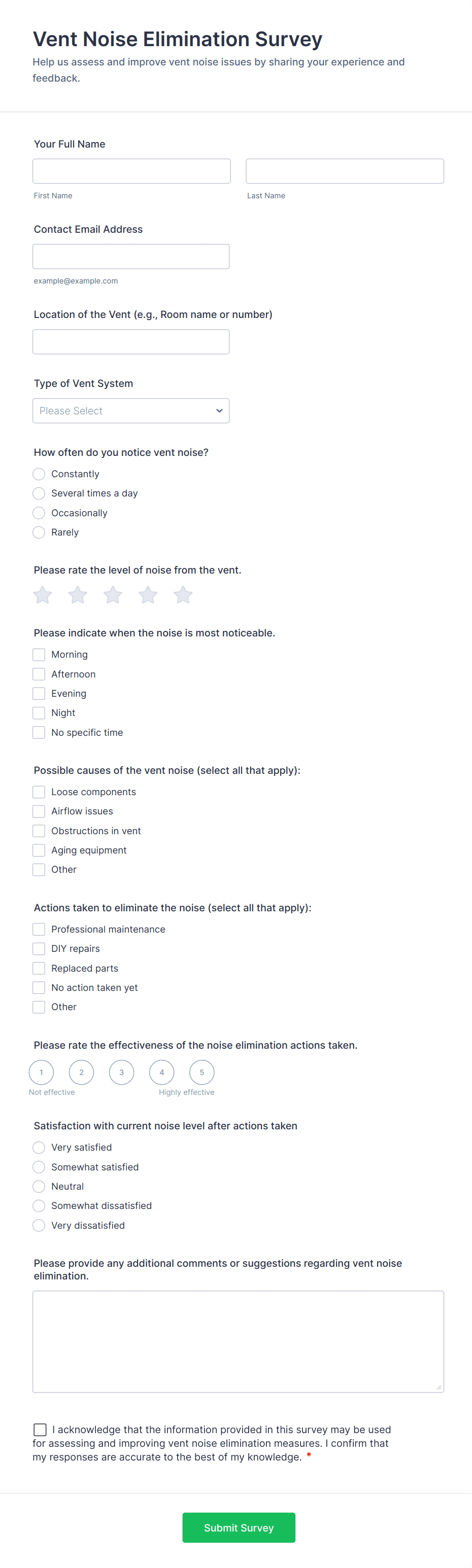 Vent Noise Elimination Survey Form Template | Jotform