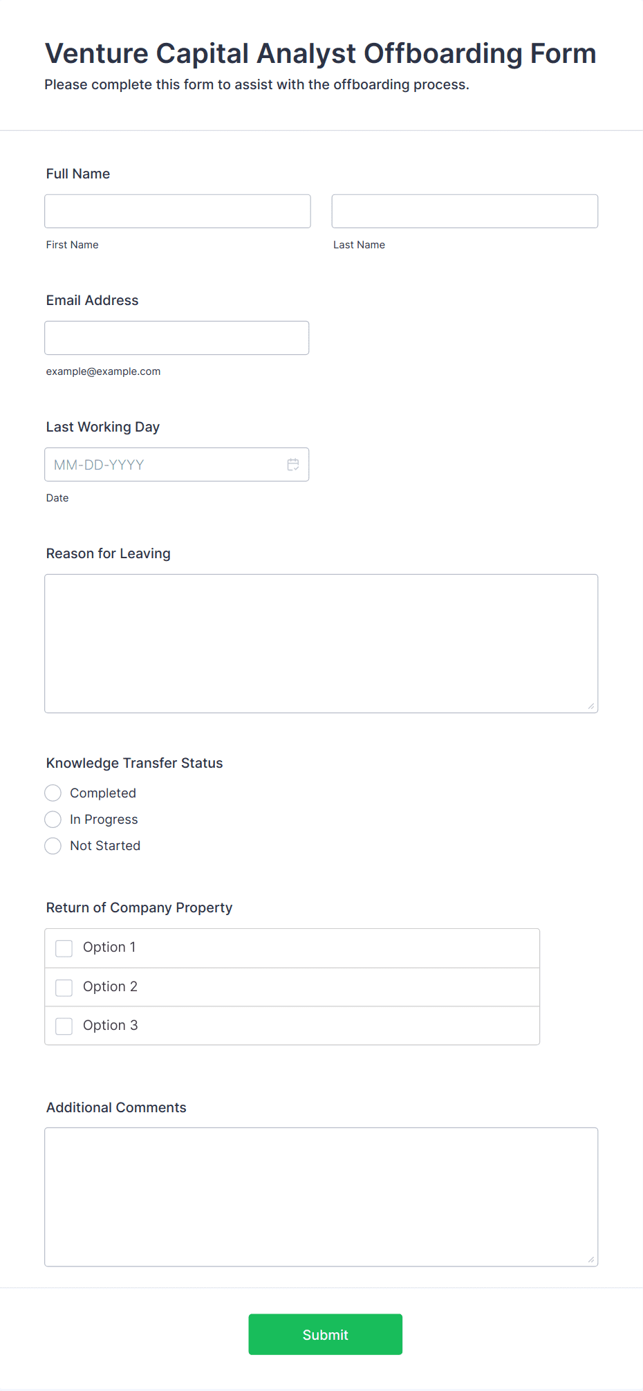 Venture Capital Analyst Offboarding Form Template | Jotform