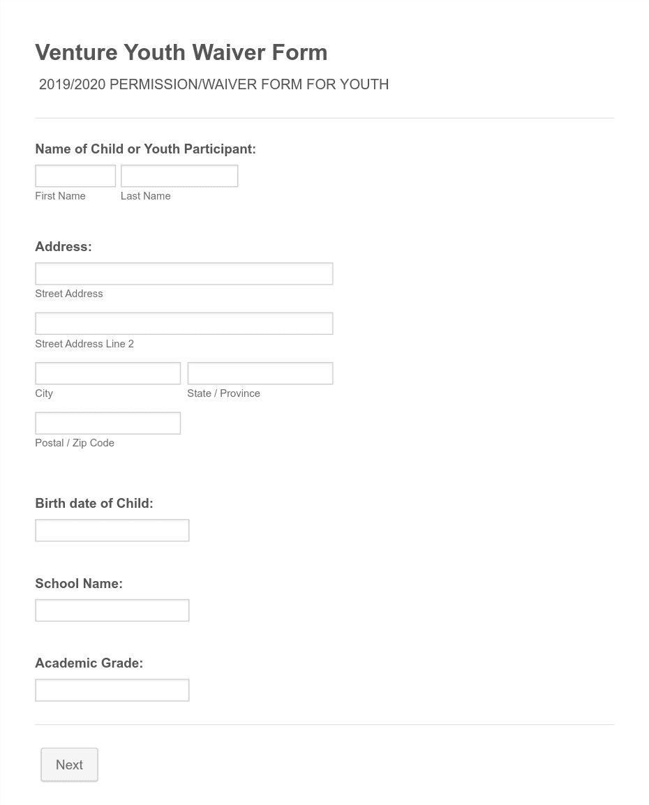 Venture Youth Waiver Form Template | Jotform Venture Youth Waiver Form Template | Jotform