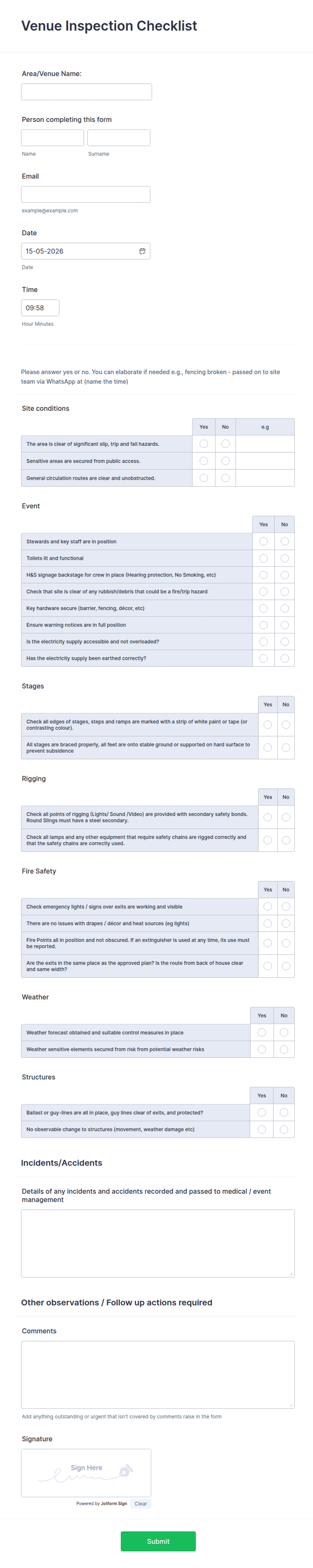 Venue Inspection Checklist Form Template | Jotform
