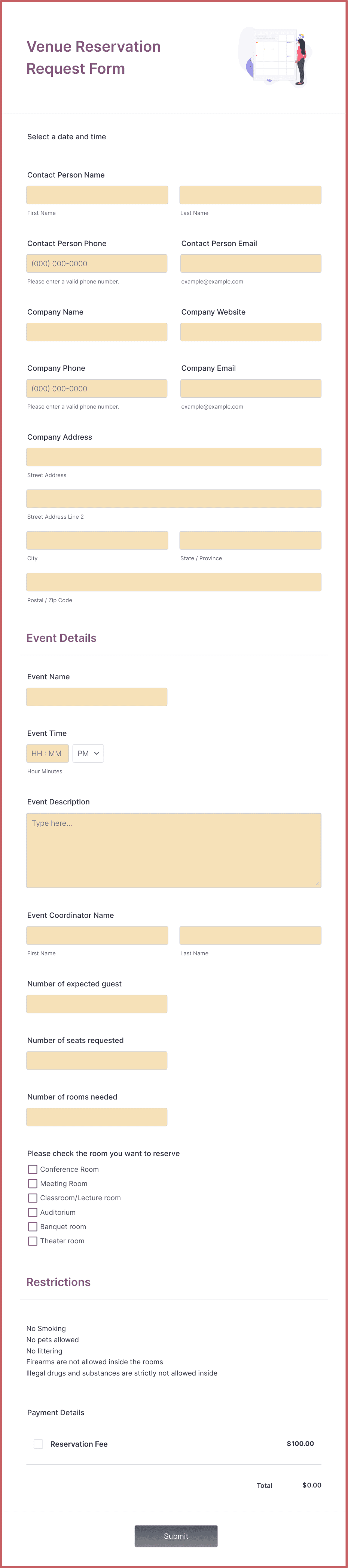 Venue Reservation Request Form Template | Jotform