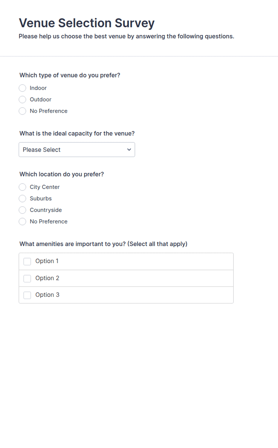 Venue Selection Survey Form Template | Jotform