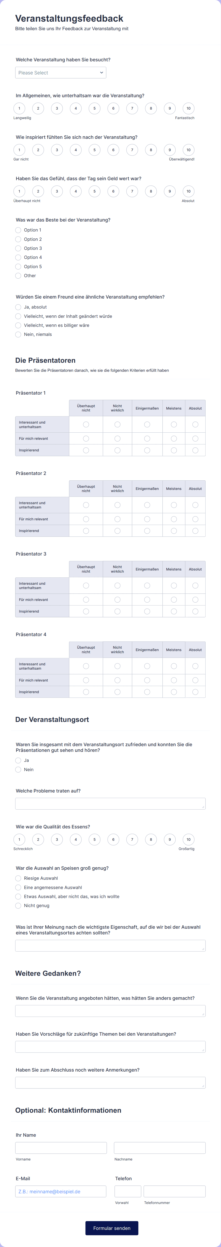 Veranstaltungsfeedback-Formular Formularvorlage | Jotform