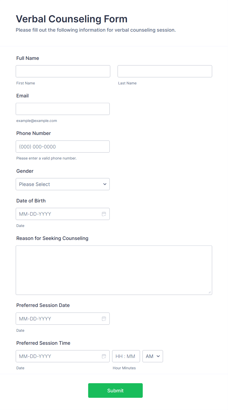 Verbal Counseling Form Template | Jotform