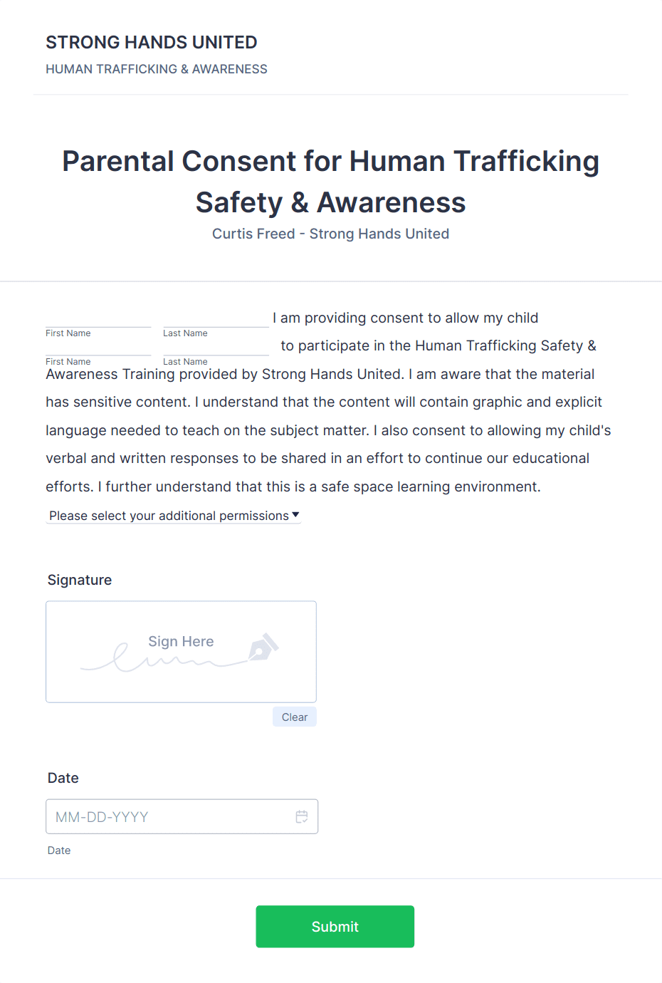 Verbal Parental Consent for HUMAN TRAFFICKING SAFETY & AWARENESS Form ...