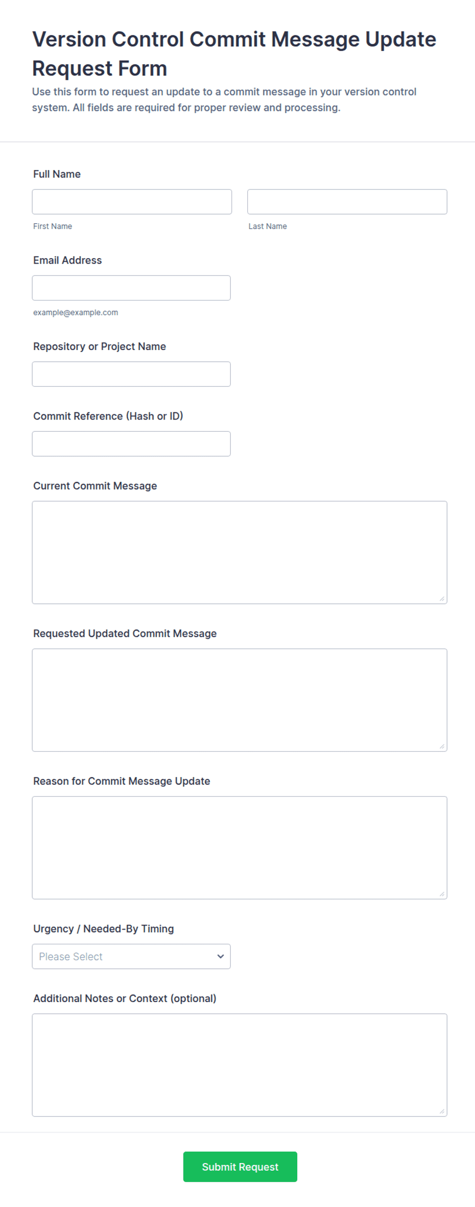 Version Control Commit Message Update Request Form Template | Jotform