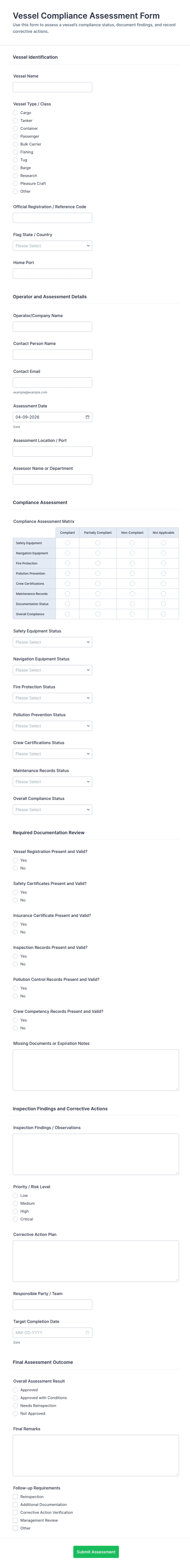 Vessel Compliance Assessment Form Template | Jotform