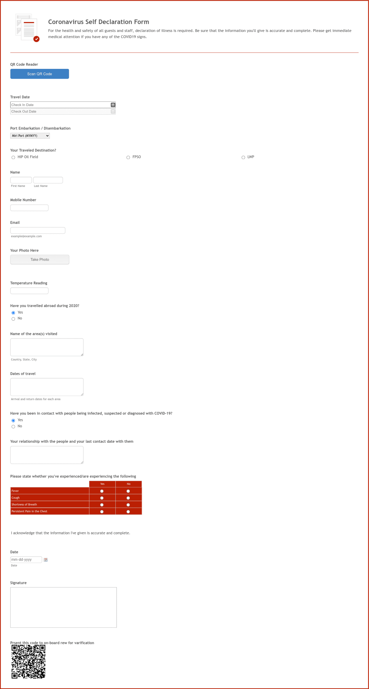Vessel COVID-19 Self Declaration Form Template | Jotform