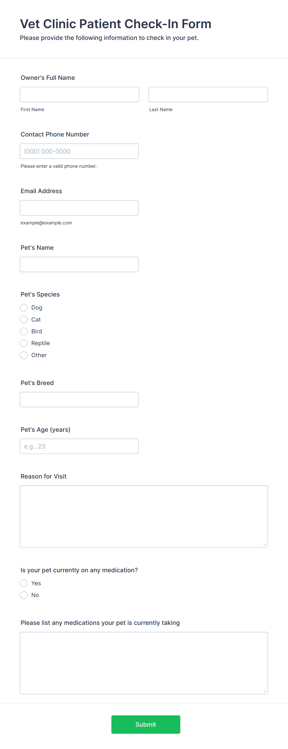 Vet Clinic Patient Check-In Form Template | Jotform