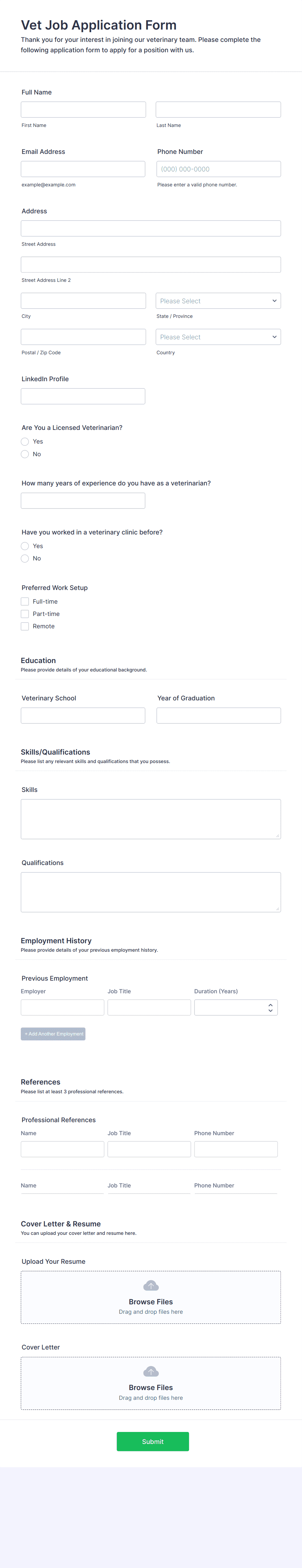 Vet Job Application Form Template | Jotform