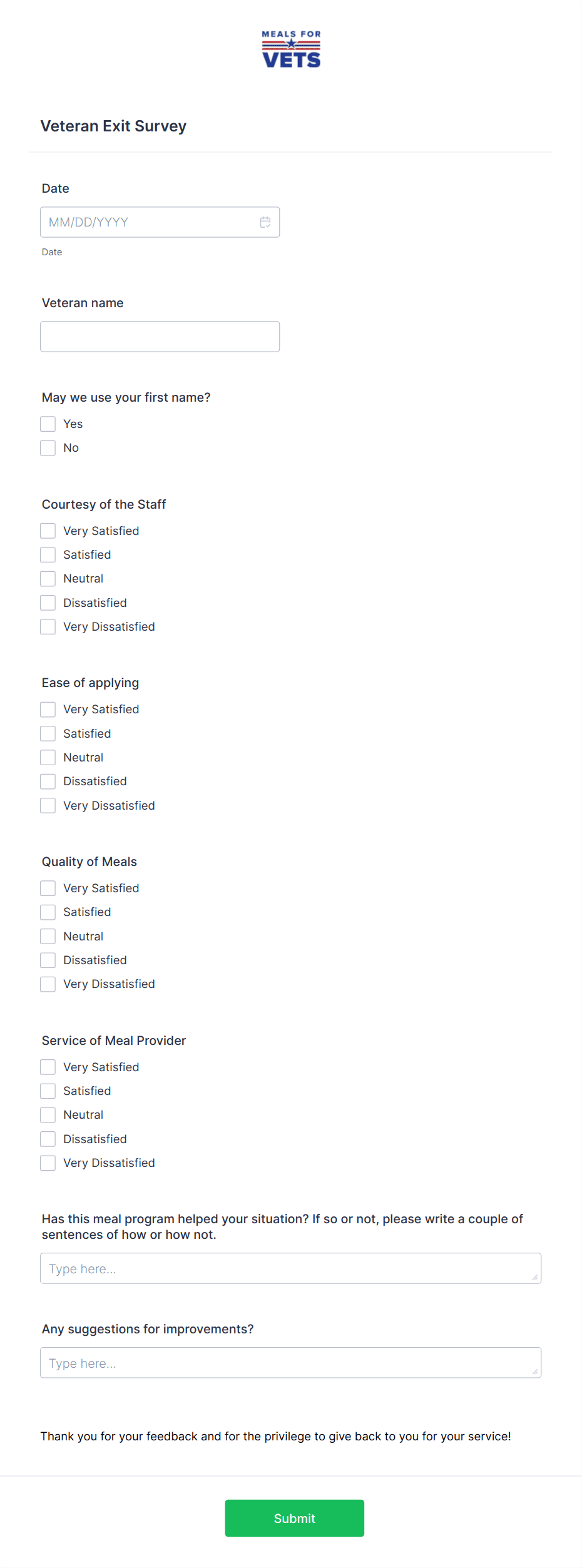 Veteran Exit Survey Form Template | Jotform