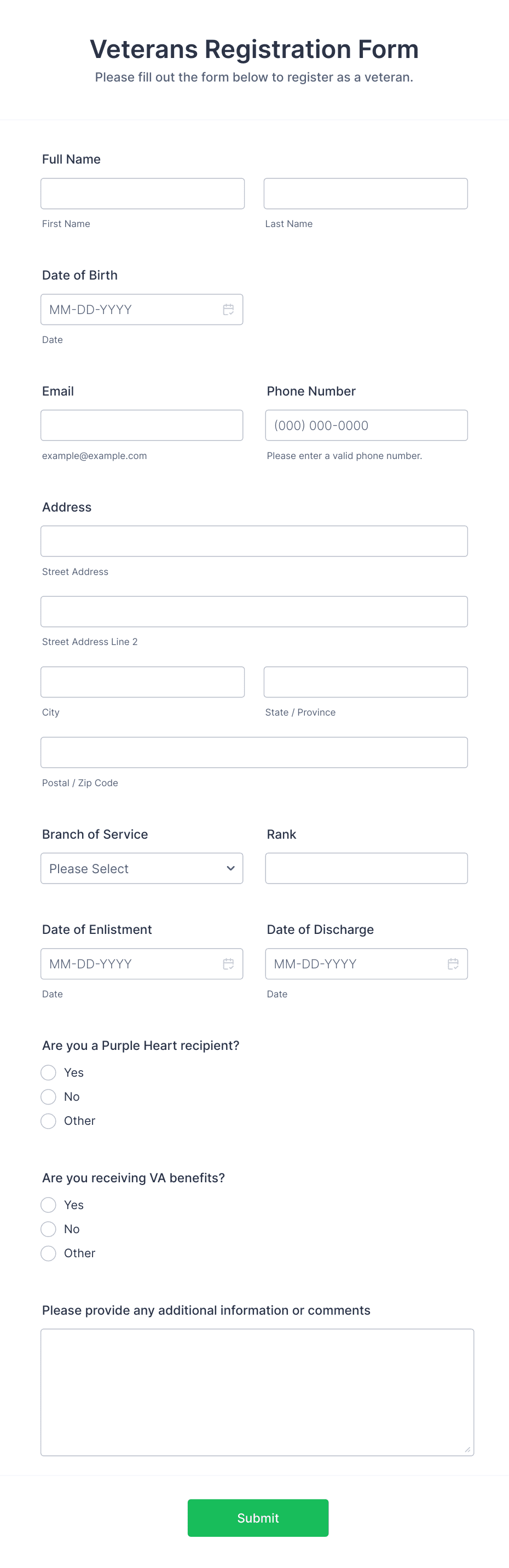 Veterans Registration Form Template | Jotform